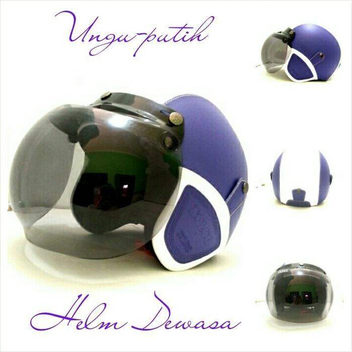Helm Bogo Retro Kulit Ungu Putih + Kaca BODA ORIGINAL | Lazada Indonesia
