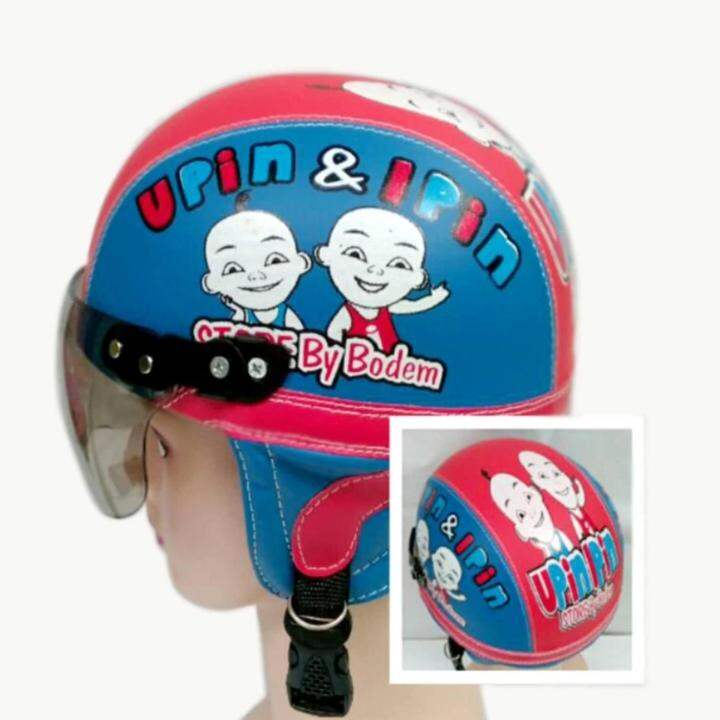 Helm Anak Lucu Retro Karakter Upin ipin usia 1 - 5 Tahun + Kaca Riben ...