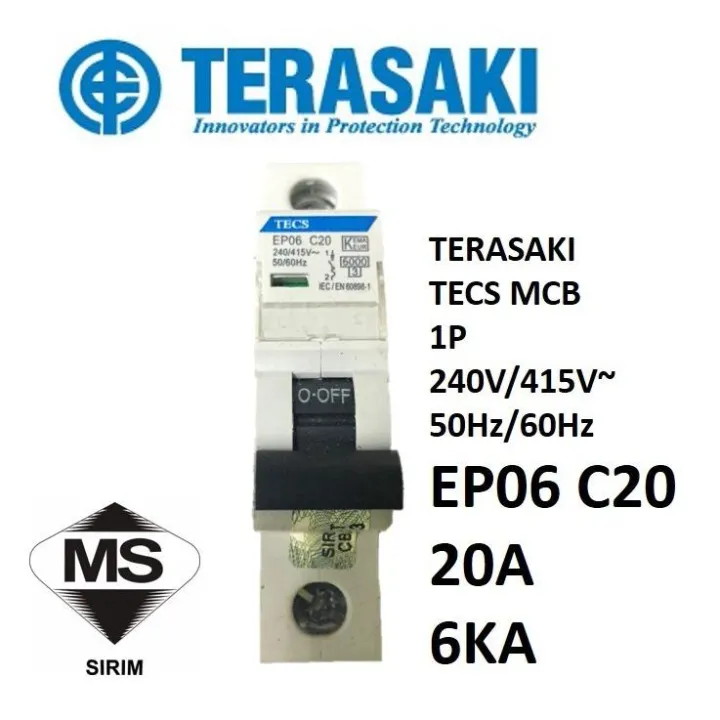 Terasaki TECS JAPAN Miniature Circuit Breakers (Mcb) 1P 20A 6KA 240v/415v 50hz/60hz | Lazada