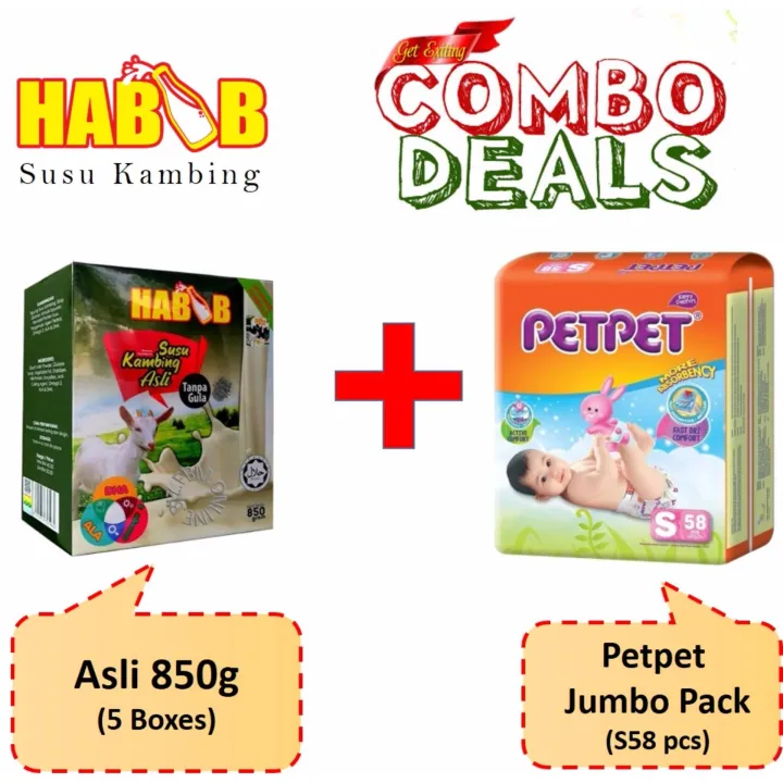 COMBO DEAL! 5 x Habib Susu Kambing Asli 850g + PETPET Jumbo Pack S58 ...