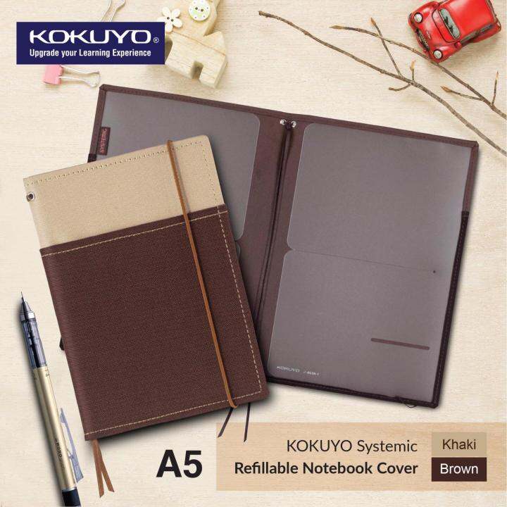 KOKUYO NO-655A-3 Systemic Refillable Notebook Cover A5 - Khaki/Brown ...