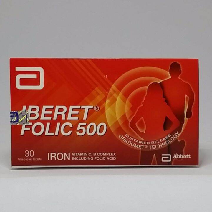 Abbott Iberet Folic 500 Film-Coated Tablets 30's (Iron, Vitamin C, B ...