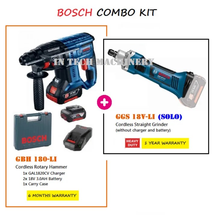 BOSCH GBH180-LI + GGS18V-LI(SOLO) CORDLESS ROTARY HAMMER WITH SDS-PLUS ...