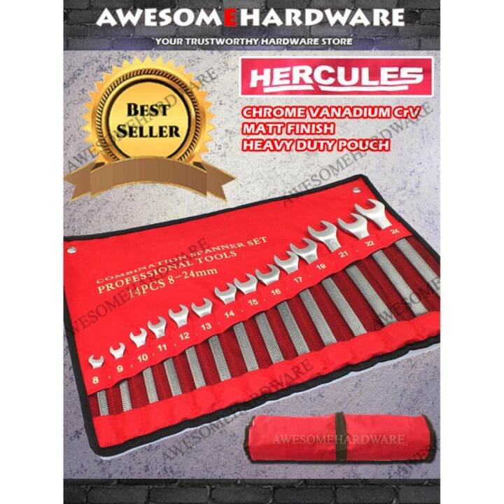 HERCULES 14PCS CRV CHROME VANADIUM COMBINATION SPANNER SET 8-24MM | Lazada