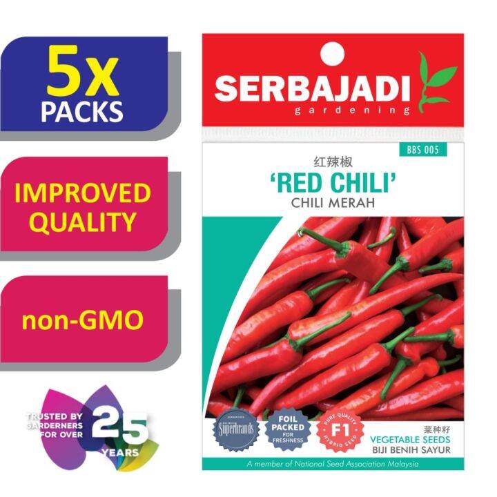 [5 Packs] Serbajadi Seeds F1 Hybrid Red Chili Hot Pepper/ Cili Merah ...