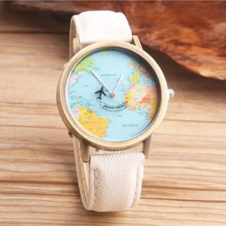 Unisex Vintage World Map Watch Moving Airplane Dial White | Lazada PH