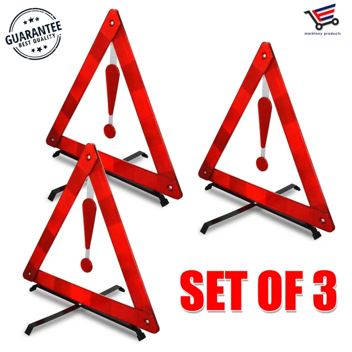 Set of 3 Pcs. Early Warning Device Reflectorized RED Triangle Sign with ...