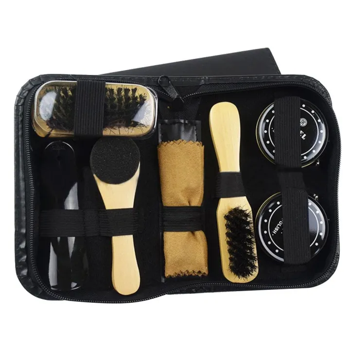 Set 8 PCS Leather Shoe Shine Care Shoes Polish Kit with Storage Case ...