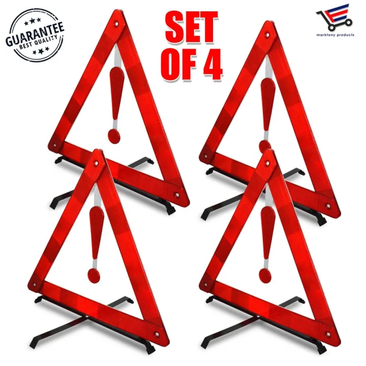 Set of 4 Pcs. Early Warning Device Reflectorized RED Triangle Sign with ...