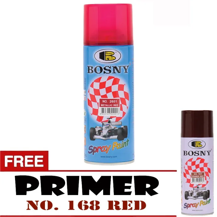 Bosny Metallic Color Spray Paint No. 2601 Metallic Red with Free Primer ...