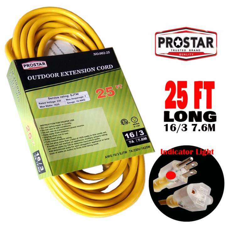 1 Roll Prostar 25 FT (Yellow) Outdoor Rated Extension Cord 16/3 Gauge ...