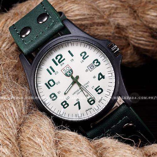 Soki Men's Military Style Calendar Aviator Leather Strap Watch | Lazada PH