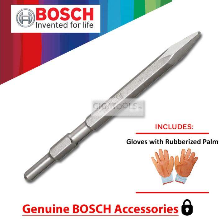 Bosch Hex Shank Pointed Chisel 17x280mm ( 2 608 690 350 ) with Gloves ...