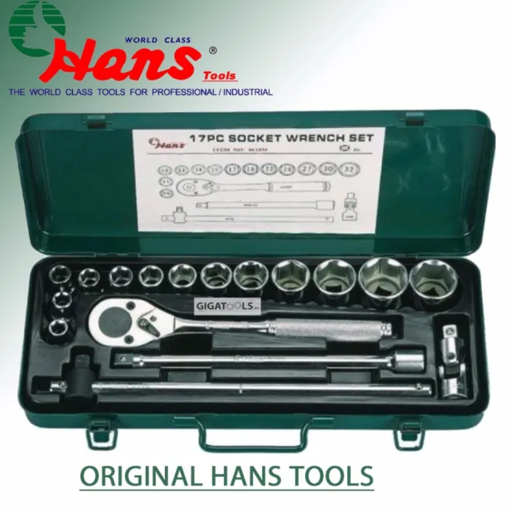 Hans Tools 4618M Socket Wrench Set Metric ½" Drive 17 pcs. 6 Points ...