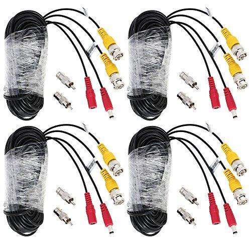 Kkmoon 4 Pack 65Ft Bnc Video Power Cable Security Camera Wire Cord For ...