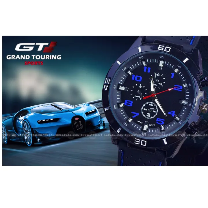 GT Men's Sports Racing Chronograph Style Black Silicone Strap Watch ...