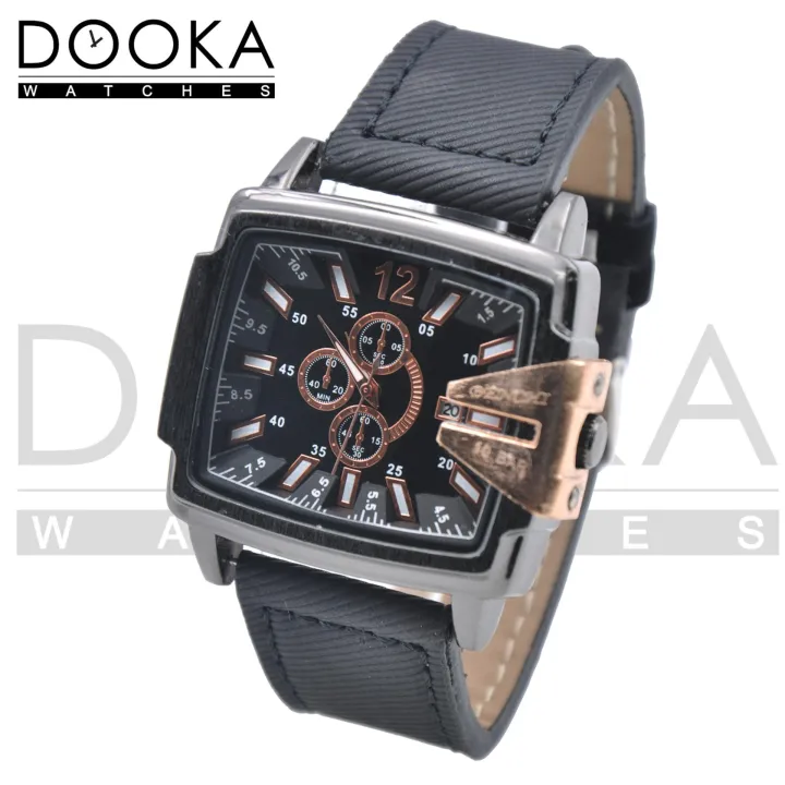 BENCHI Men's Military Style Army Leather Strap Rectangular Watch (Black ...