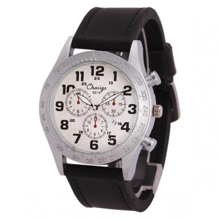 Chaxigo Men's Chronograph Daytona Style Black Leather Strap Watch ...