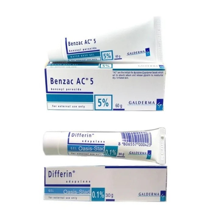 Galderma Differin Gel 0.1% 30g with Benzac 5% Benzoyl Peroxide Water ...