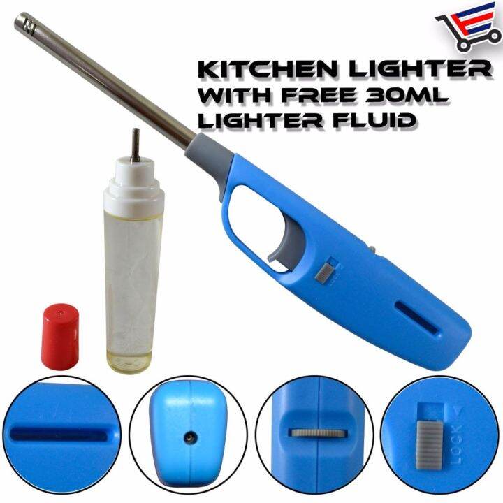 Refillable Safety Kitchen Lighter with 30mL Lighter Fluid (Blue ...