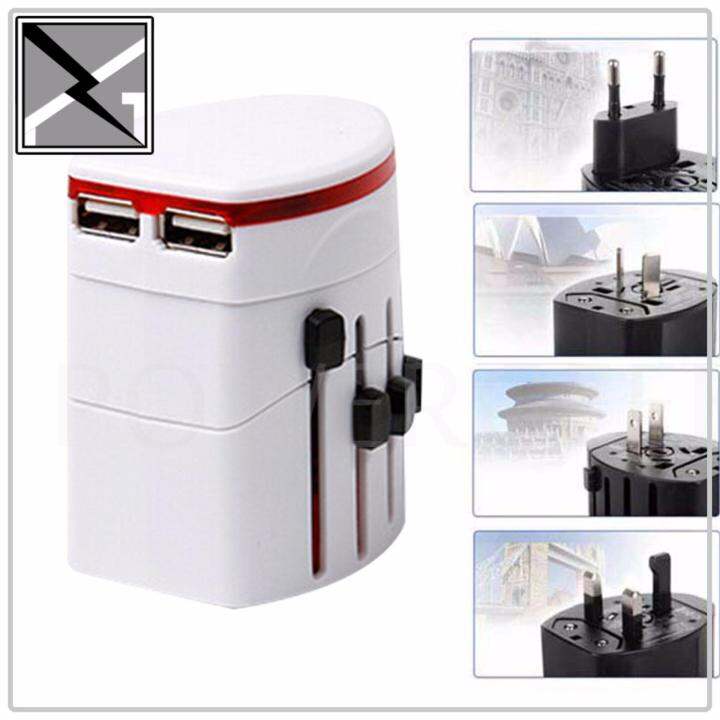 All in One Universal International Plug Adapter 2 USB Port World Travel AC Power Charger Adaptor ...