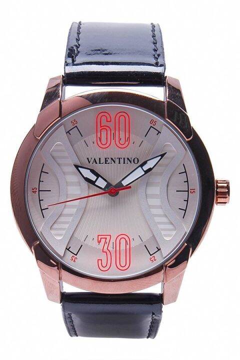 Valentino Watch for Men's 20121759-BLACK RG - WHITE DIAL Black Leather ...