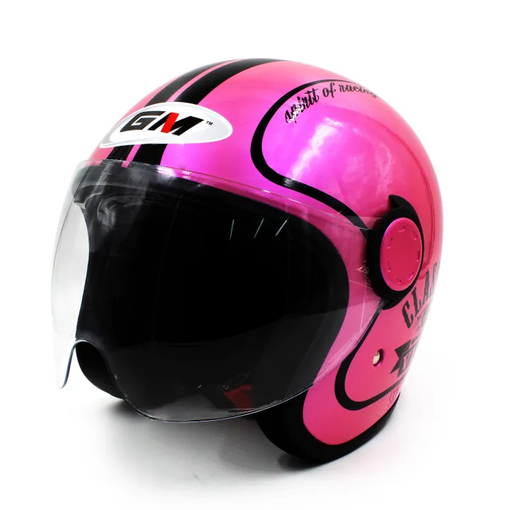 GM Vintage Classic Open Face Motorcycle Helmet(Pink Peach /Black ...