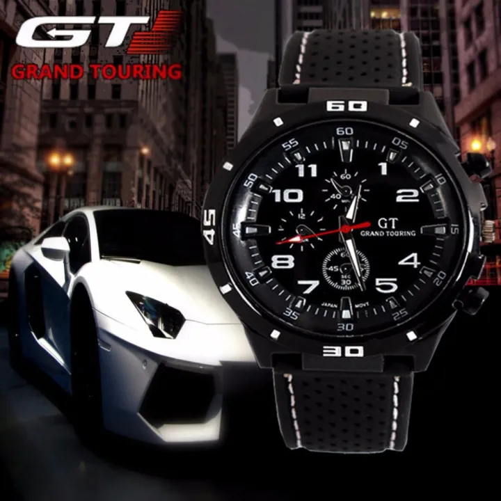 GT Men's Sports Racing Chronograph Style Black Silicone Strap Watch ...