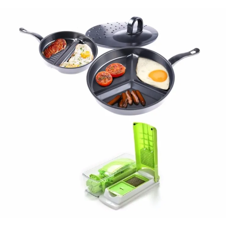 3 in 1 Premier Divide Wonder Tri-Pan Cooking Set with Nicer Dicer Plus ...