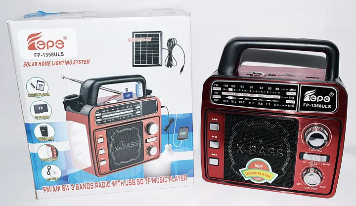 FEPE FP1358ULS Solar Rechargable Radio with FM/AM/SW 3-Band Radio ...