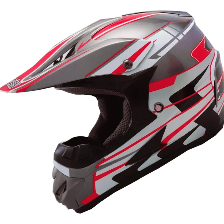 LEVIN Offroad Motocross J2000 Force Motorcycle Helmet (Dark Gray/Red ...