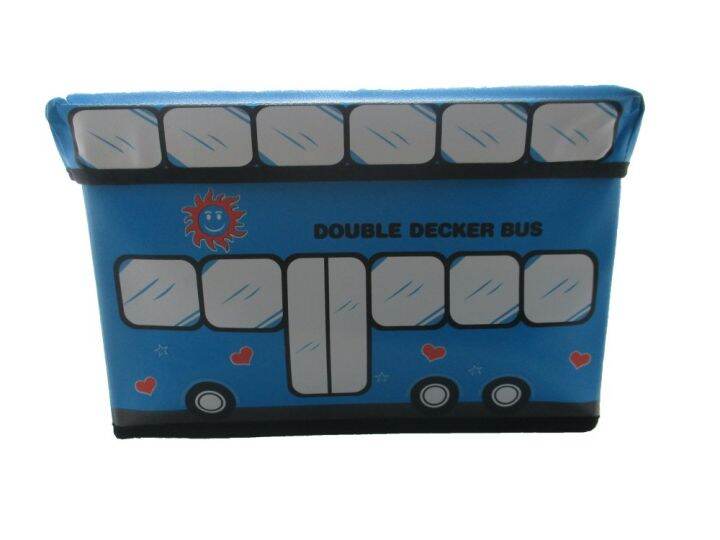 Large Animal Bus Folding Storage Box Seat Stool (Blue Double Decker Bus ...