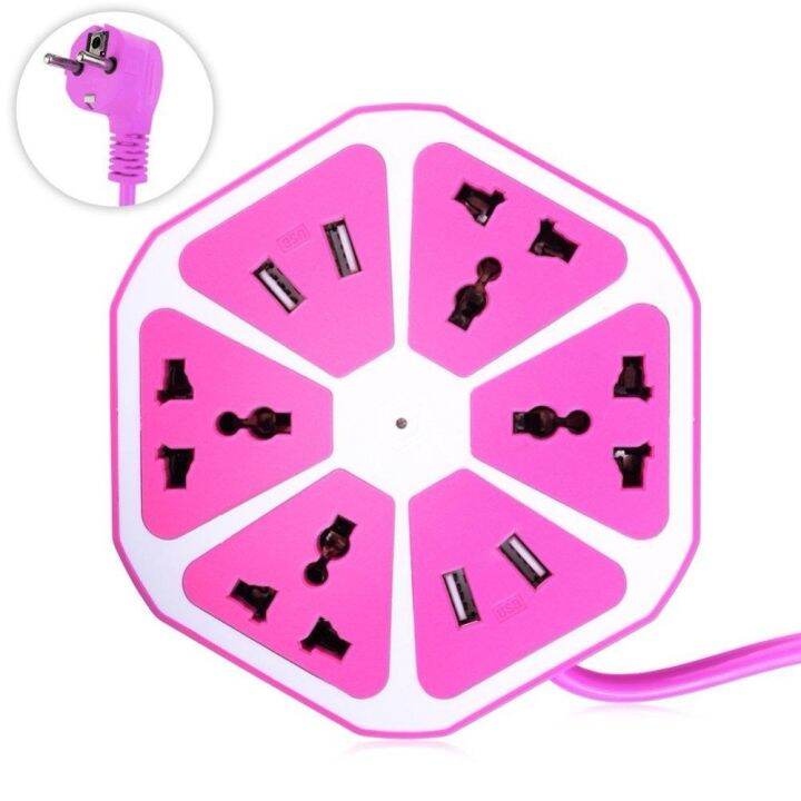 Heavy Duty Multi-Purpose Hexagon Power Outlet Extension 4 USB+4 Way ...