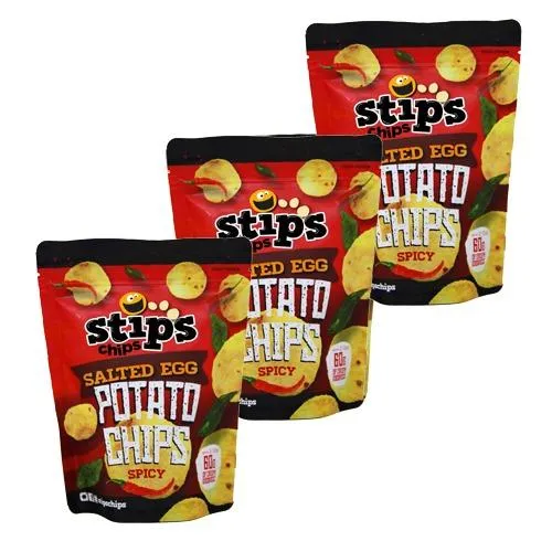 3 Bags of Stip's Chips Salted Egg Potato Chips Spicy 60g | Lazada PH
