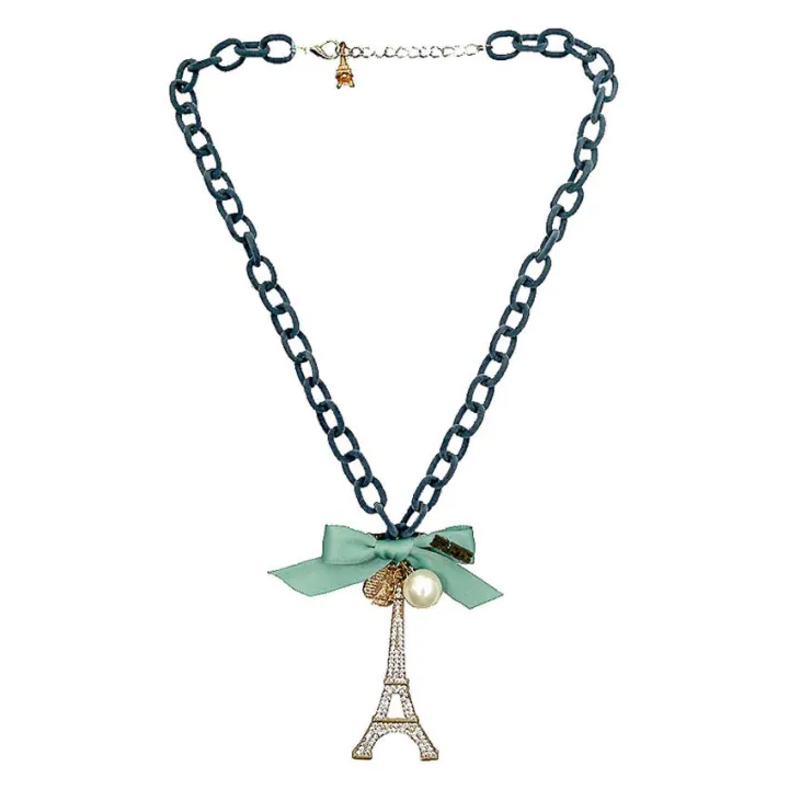 Achute สร้อยคอแฟชั่น รูปหอไอไฟล สายโซ่ ประดับโบว์ - สีฟ้า | Lazada.co.th