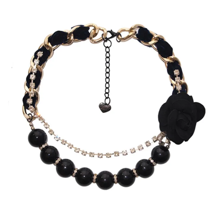 Achute สร้อยคอไข่มุกดำแฟชั่น ประดับเพชรและดอกกุหลาบ | Lazada.co.th