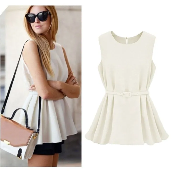 Chique เสื้อชีฟอง White Chiffon Blouse Top | Lazada.co.th