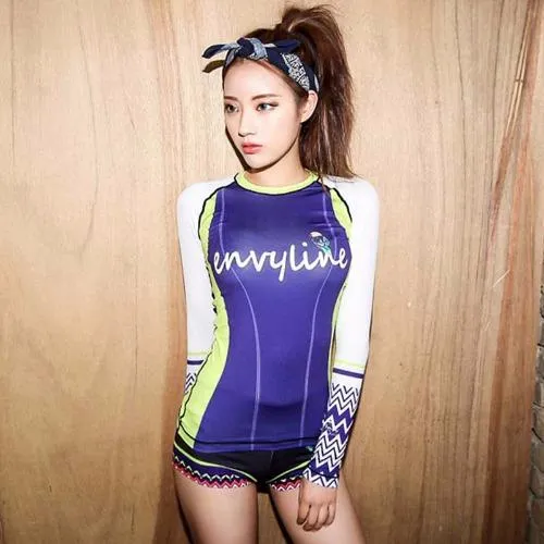 ชุดว่ายน้ำผู้หญิงแขนยาว Blue Envy Line เซ็ท 2 ชิ้น ไซส์ M-XL # 17071 ...