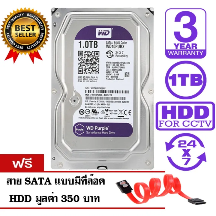 WD Purple 1TB for CCTV - WD10PURX (สีม่วง) รับประกัน 3 ปี แถมฟรีสาย ...