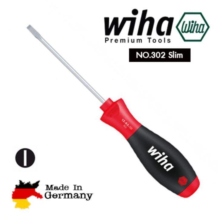 Wiha 302 ไขควงปากแบนด้ามนิ่ม ดำ-แดง Slim No.00686 ขนาด 3.0 x 184 มม. ...