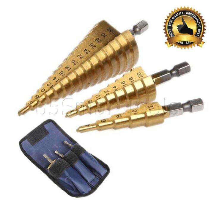 65SmartTools ดอกสว่านทรงเจดีย์ ดอกเจาะคว้านรู ชุบไทเทเนี่ยม HSS 3 in 1 ขนาด 4-32 mm | Lazada.co.th