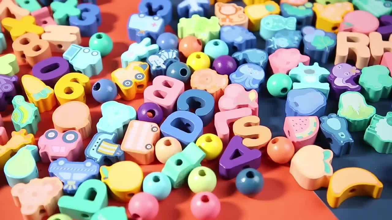 YUNLEO 51PCS Montessori Educational Threading Toys Wooden Stringing ...